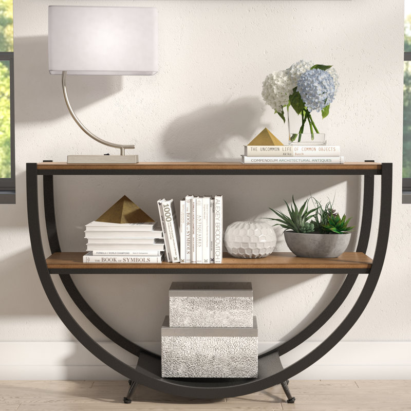 Blakes Rustic Industrial Style Antique Textured Finish Metal Distressed Wood Console Table